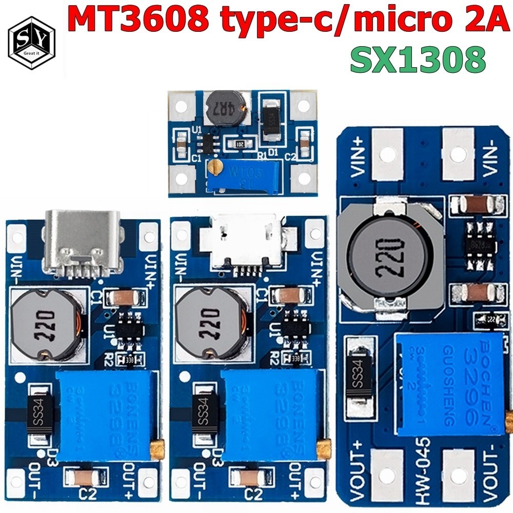 MT3608 type-c/micro 2A Max DC-DC Step Up Power Module Booster Power Module 3-5V to 5V/9V/12V/24V ...