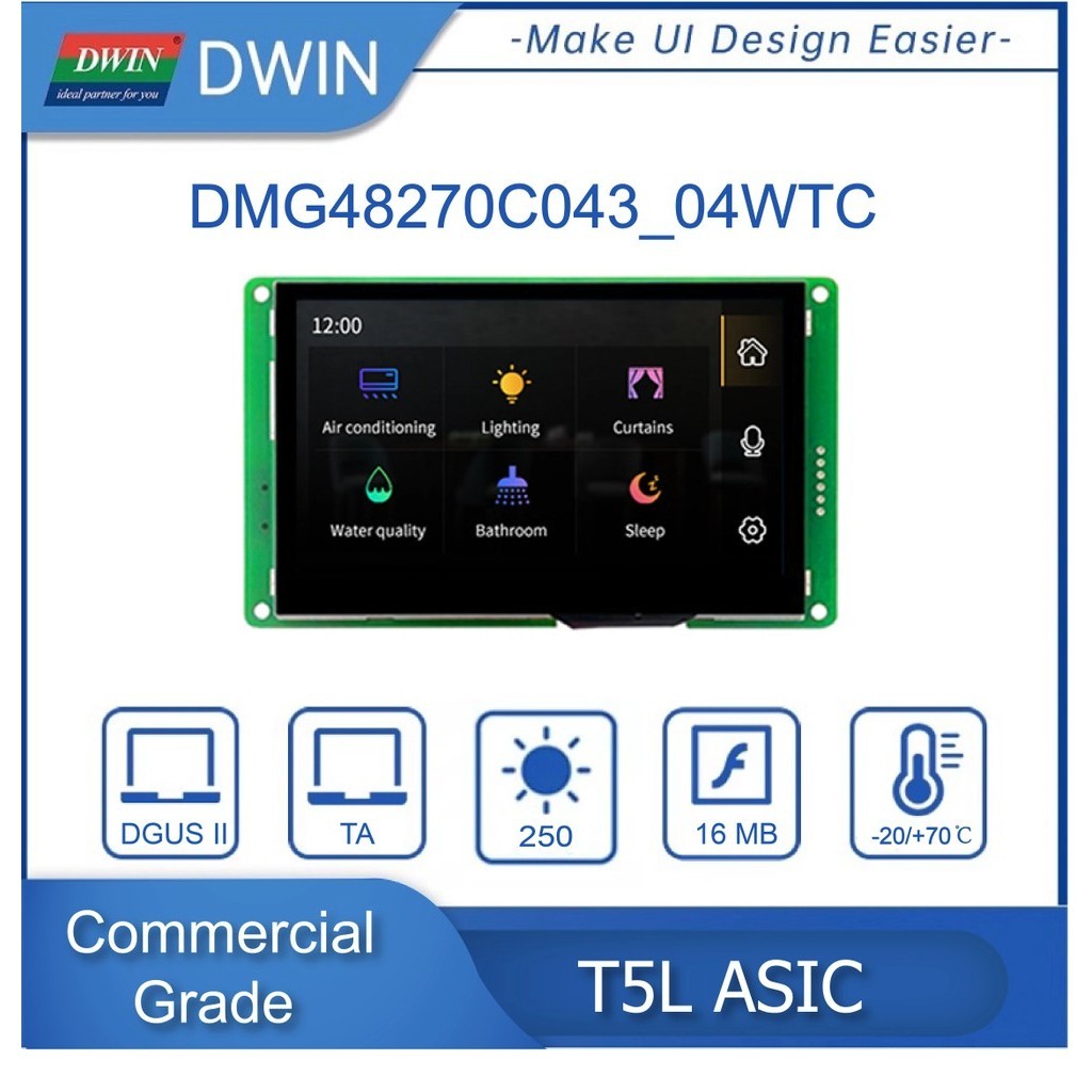 DWIN 4.3 Inch Display Capacitive Touch Screen, 480*RGB*270, HMI Module, Commercial Grade, TV-TN ...