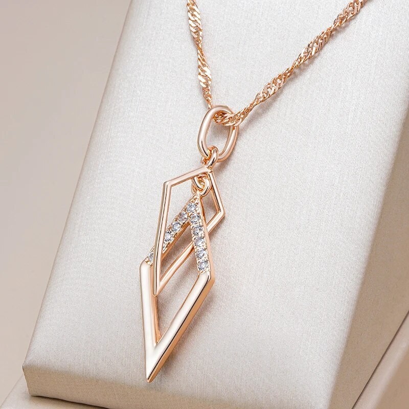 Kinel Fashion Glossy Hollow Rhombus Pendant Necklace for Women Unusual ...