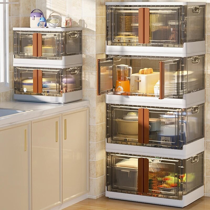Nordic Plastic Kitchen Cabinets Multi-layer Storage Cabinet with Door ...