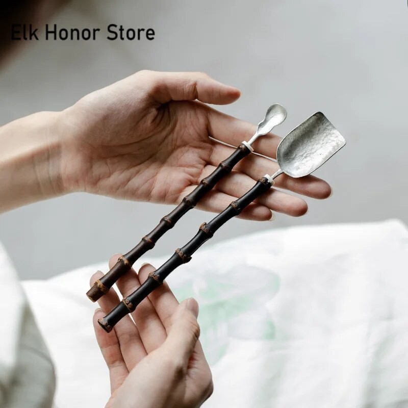 Handmade Purple Bamboo Teaspoon Antique Tin Gourd Tea Allocate ...