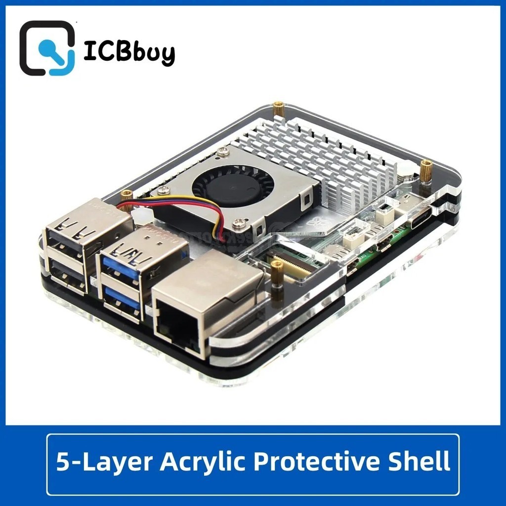 Raspberry Pi 5 Shell 5-Layer Acrylic Protective Shell Supports the Installation of Official Fans ...