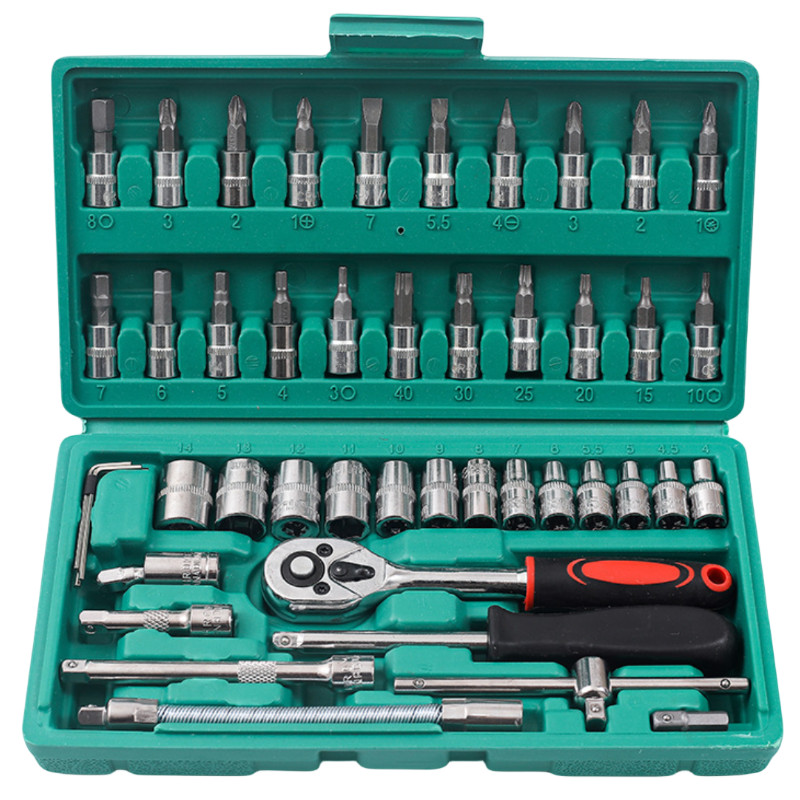 46PCS 1/4 inch Drive Socket Set Metric Ratchet Wrench Set Mechanic Tool Kits for Household Auto ...