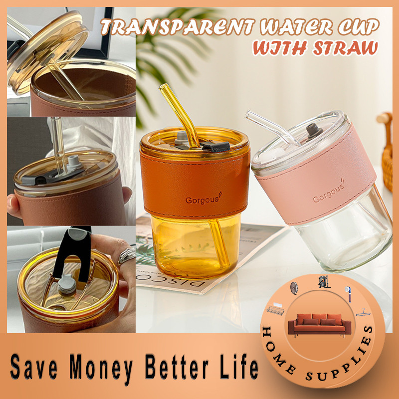 【Better Life】Coffee Cup Glass Straw Cup With Lid Tumbler Tea Cup Water ...