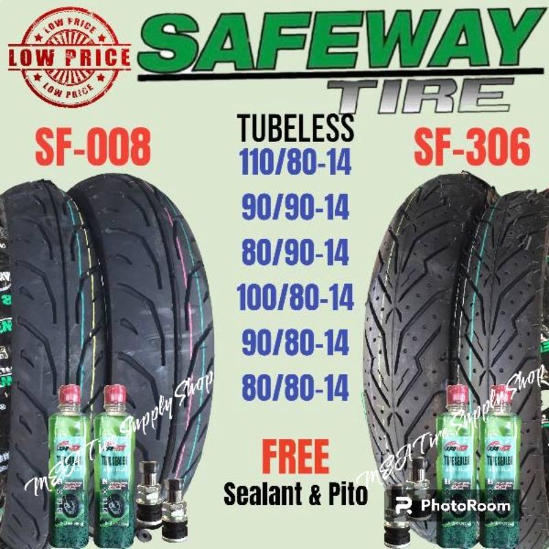 SAFEWAY TIRE size14 TUBELESS(SF-306 & SF-008)[FREE SEALANT & PITO]for Mio click, beat & other ...