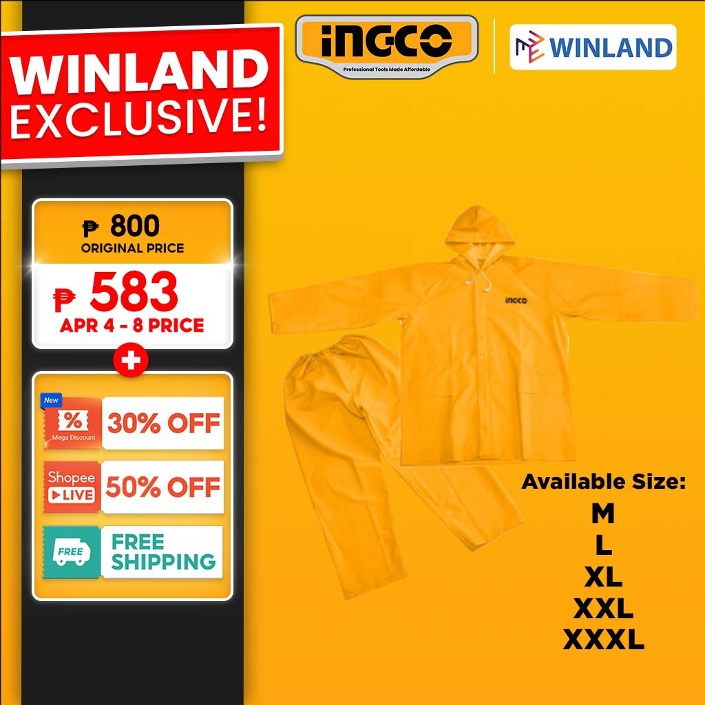 Ingco by Winland Industrial Rain Coat Suit Set w/ Zipper and Pocket 100 ...