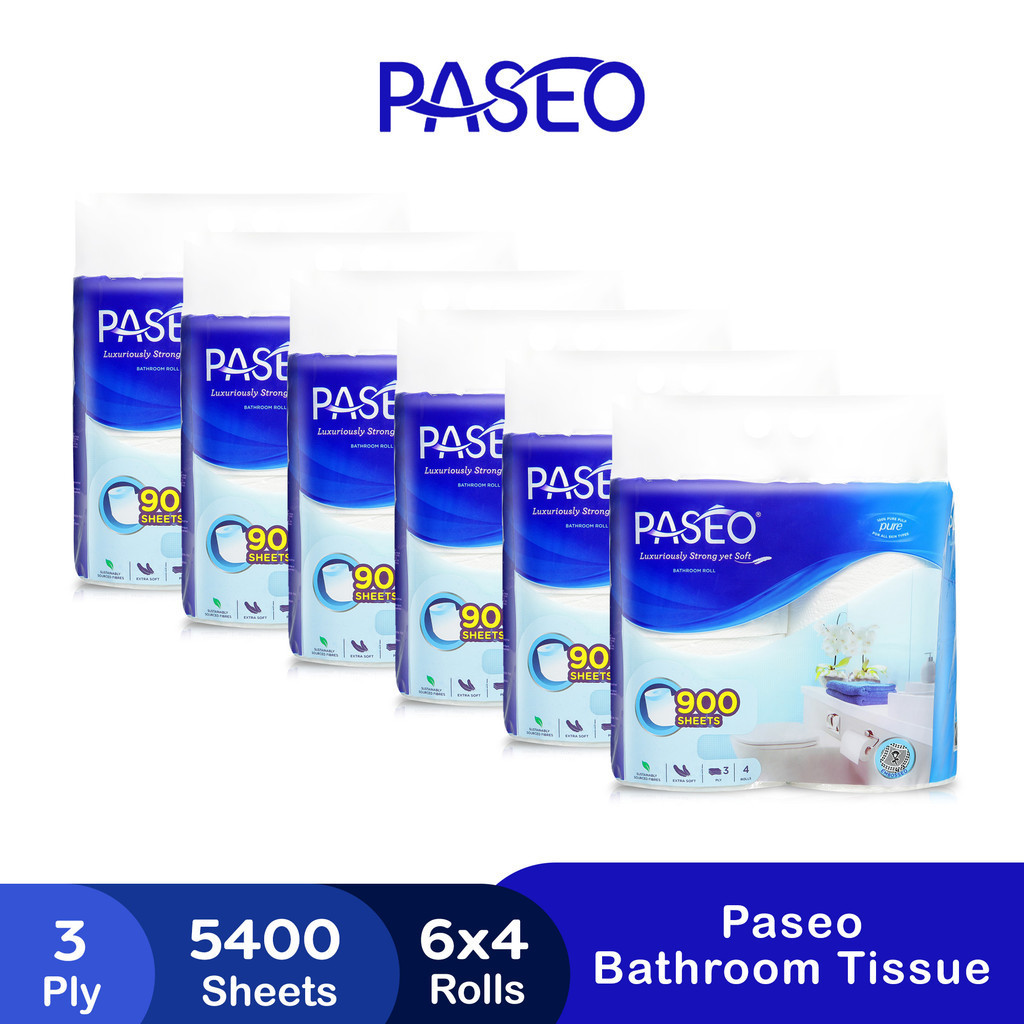 [Bundle of 6] Paseo Bathroom Tissue Luxury 3ply (4rolls x 900s ...