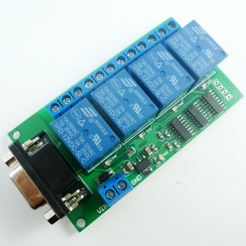 CE039 DC 12V 4 Channel RS232 Relay Board PC USB UART DB9 Remote Control ...