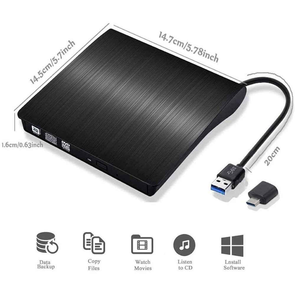 External DVD Drive USB 3.0 Type-C CD Burner Portable RW Player for ...