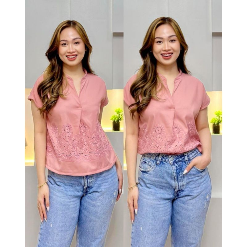 ️ NOTCH NECK & ROUND NECK COTTON EYELET BLOUSE( MEDIUM - XL) | Shopee ...