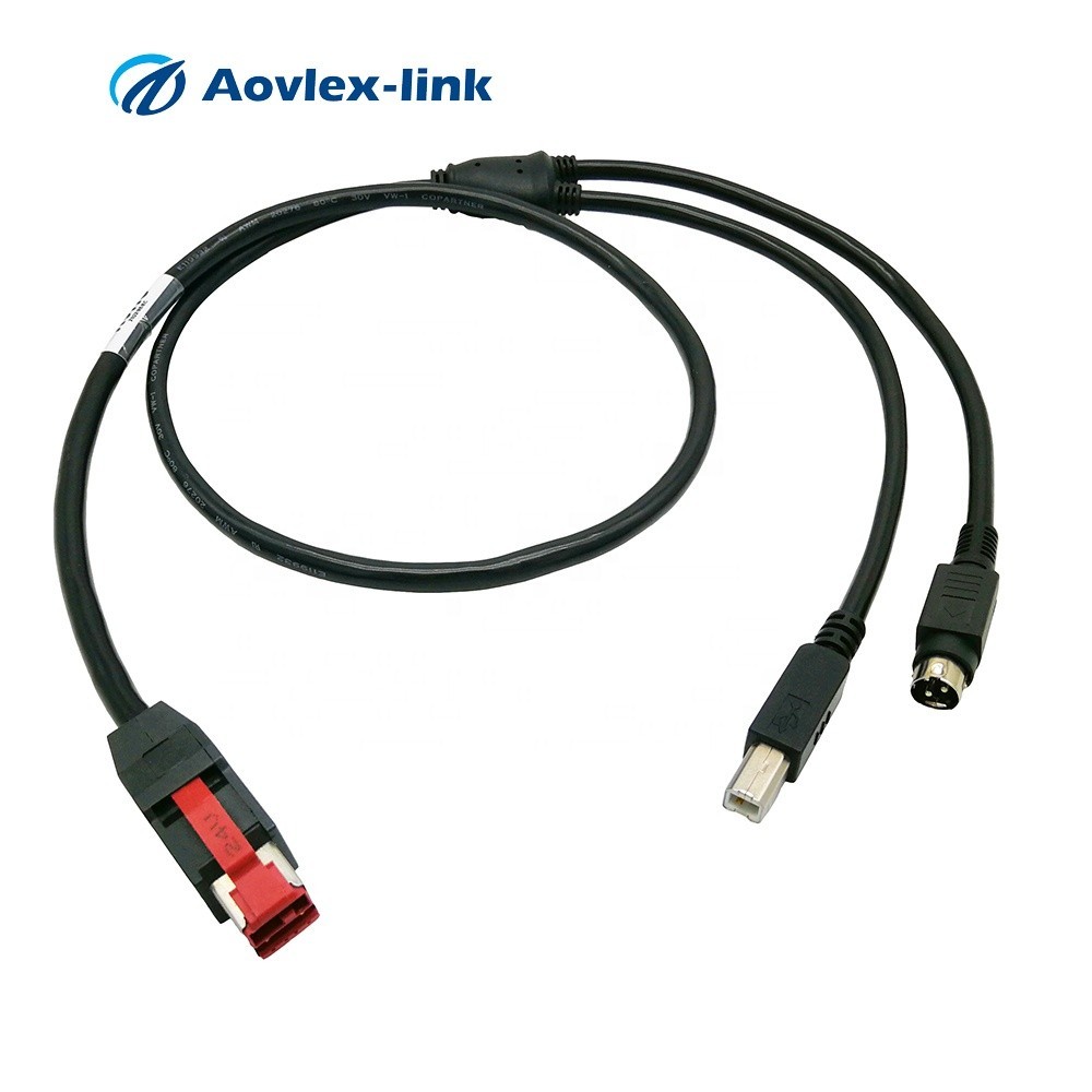 24V powered usb to hosiden 3 pin plug & usb b cable Y splitter printer ...