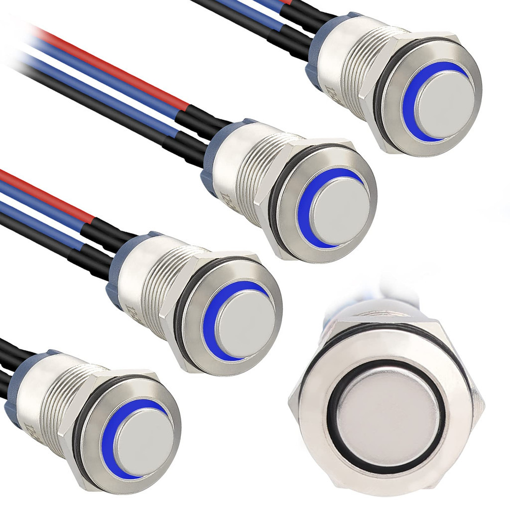 12mm Latching Led Push Button Silver Shell with pre-Wiring, IP65 ...