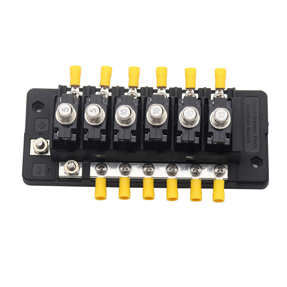 12V-32V 100A 6P Circuit Breaker Bus Bar Kit 1 In 6 Out #8 Screw Terminal Power Distribution Blo ...