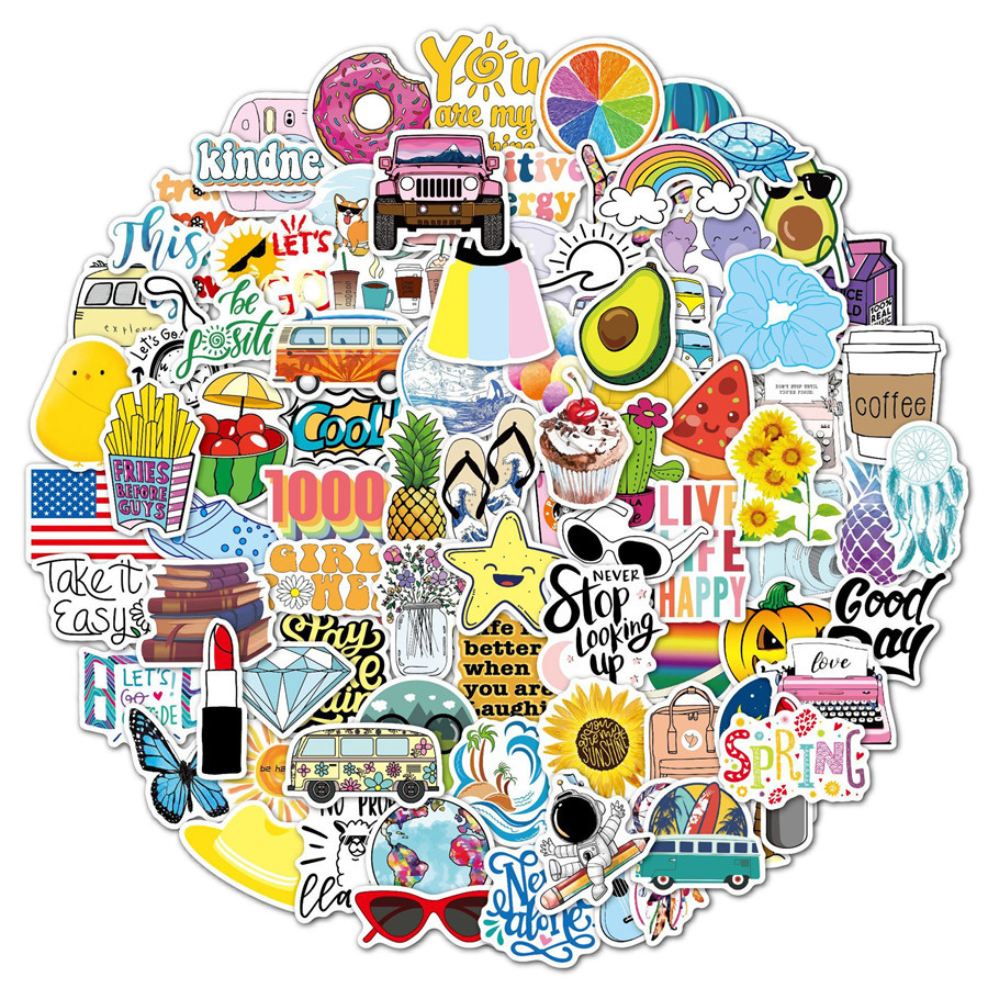 100 Stickers for Water Bottles Cute Vsco Vinyl Aesthetic Stickers ...