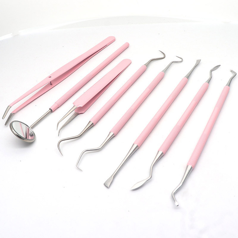 Dental Mouth Mirror Tweezers Probe Pink Color Stainless Steel Hygiene ...
