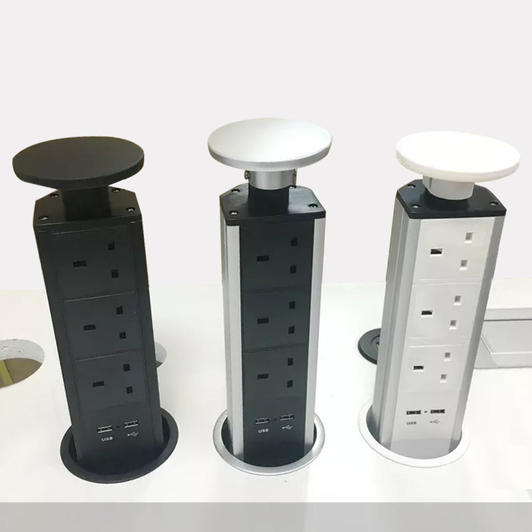 ۞Hidden Recessed Retractable Hand Pull up Tower Usb Socket with 3 UK ...