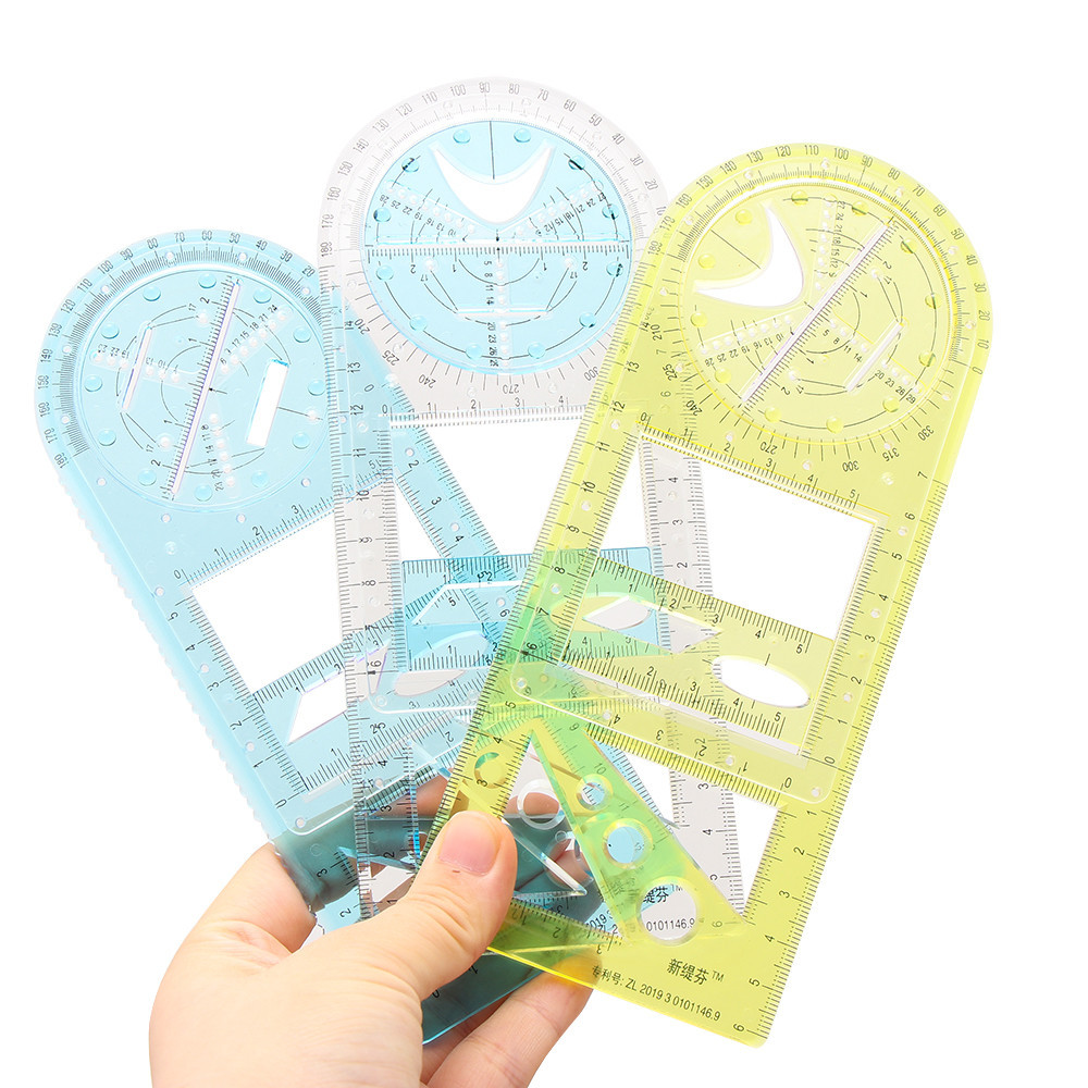 Multifunctional Geometric Ruler Plastic Drawing Template Rotatable ...