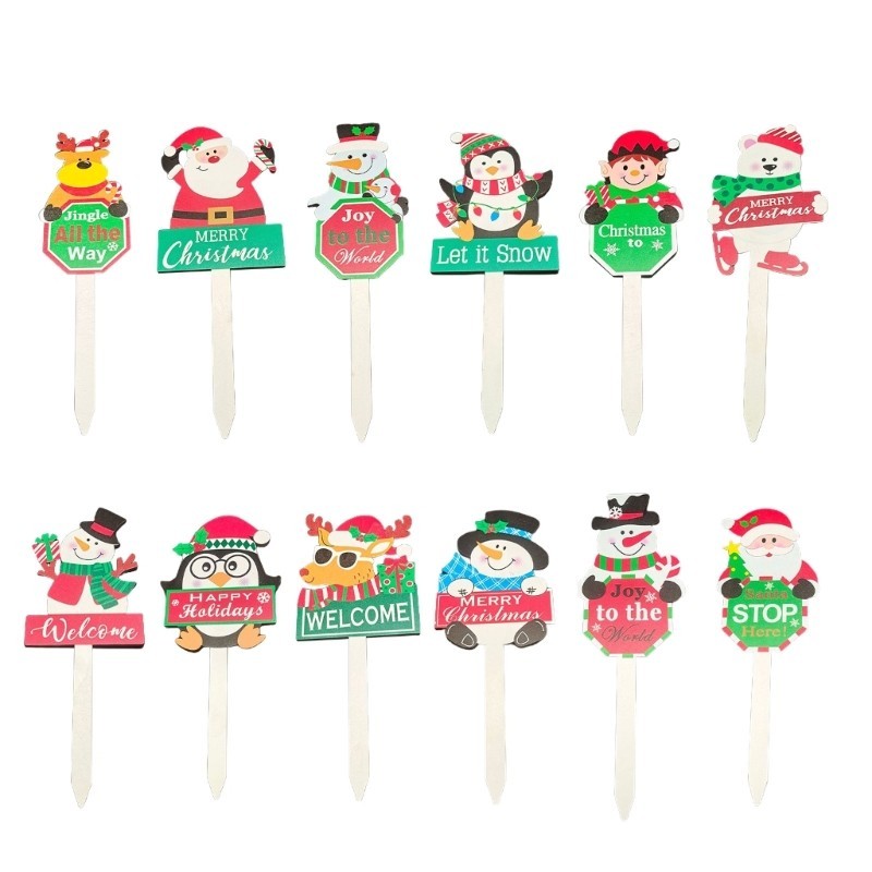 Merry Christmas Cake Toppers Santa Xmas Tree Cake Paper Insert Card For