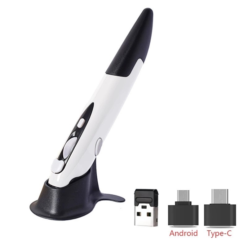 ⚜UTHAI New 2.4G Wireless Mouse Pen Personality Creative Vertical Pen ...