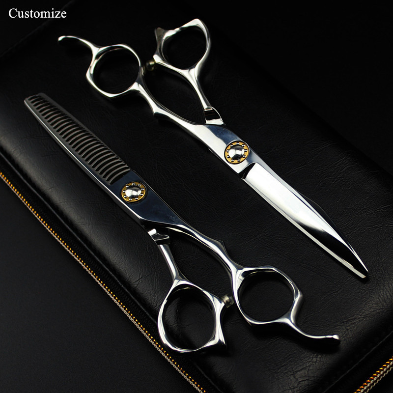 ️Customize logo japan steel 6 inch cut hair salon scissors case cutting barber makas Curved Thin ...