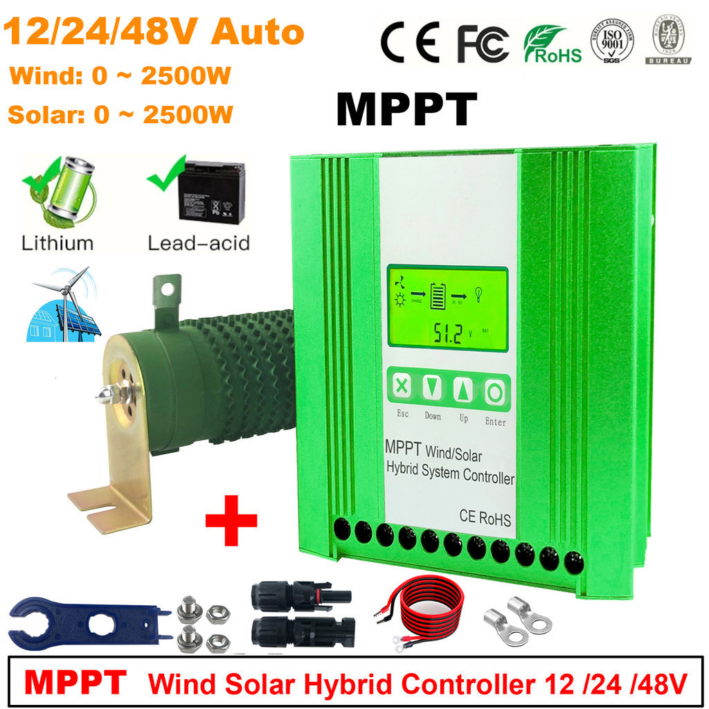 ☪0-5000w MPPT Hybrid Wind Solar Charge Discharge Booster Controller Dump Load For 12V 24V 48V LO ...