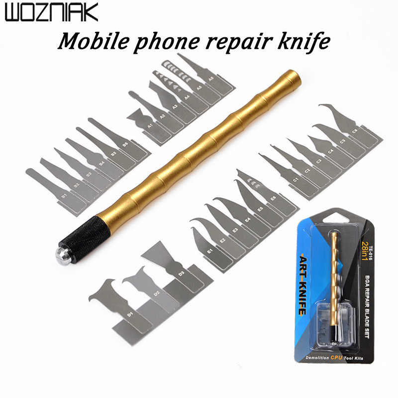 ☆28 in1 Mobile Phone Repair Blades CPU NAND IC Black Glue Remover Knife ...
