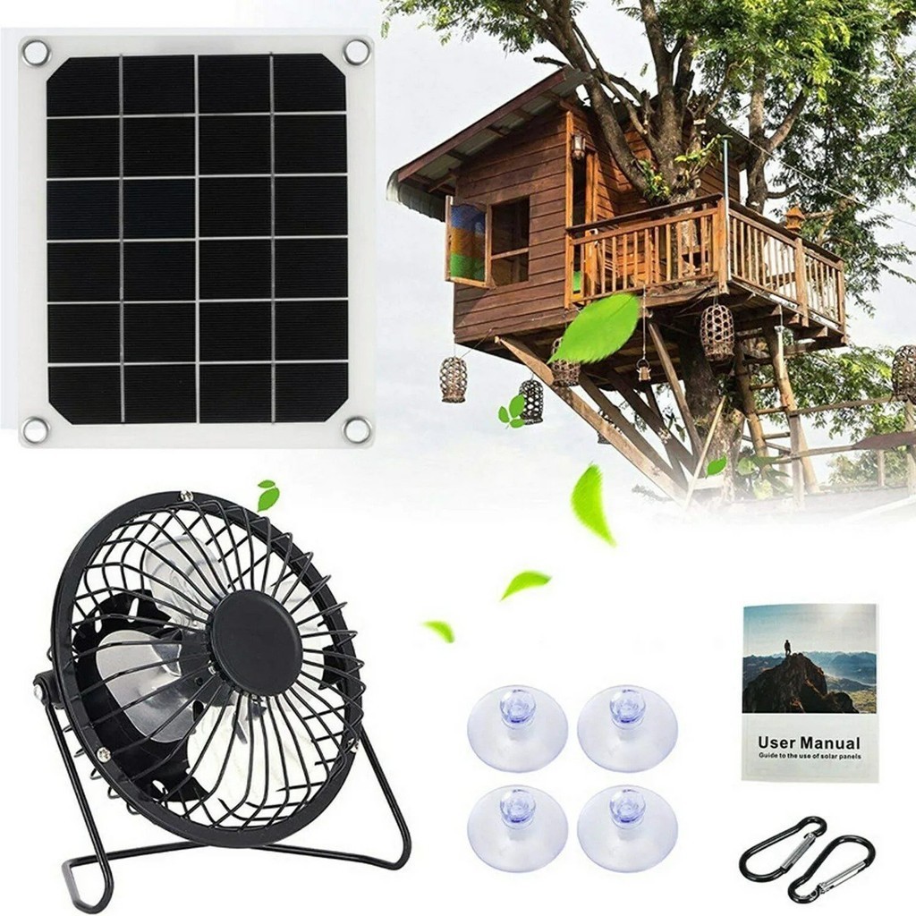 20W Solar Panel Powered Fan 4 Inch USB Portable Fan Outdoor Ventilator ...