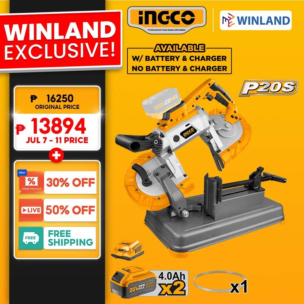 Ingco by Winland P20S 20V Lithium-Ion Cordless Band Saw CBSLI201272 ING ...