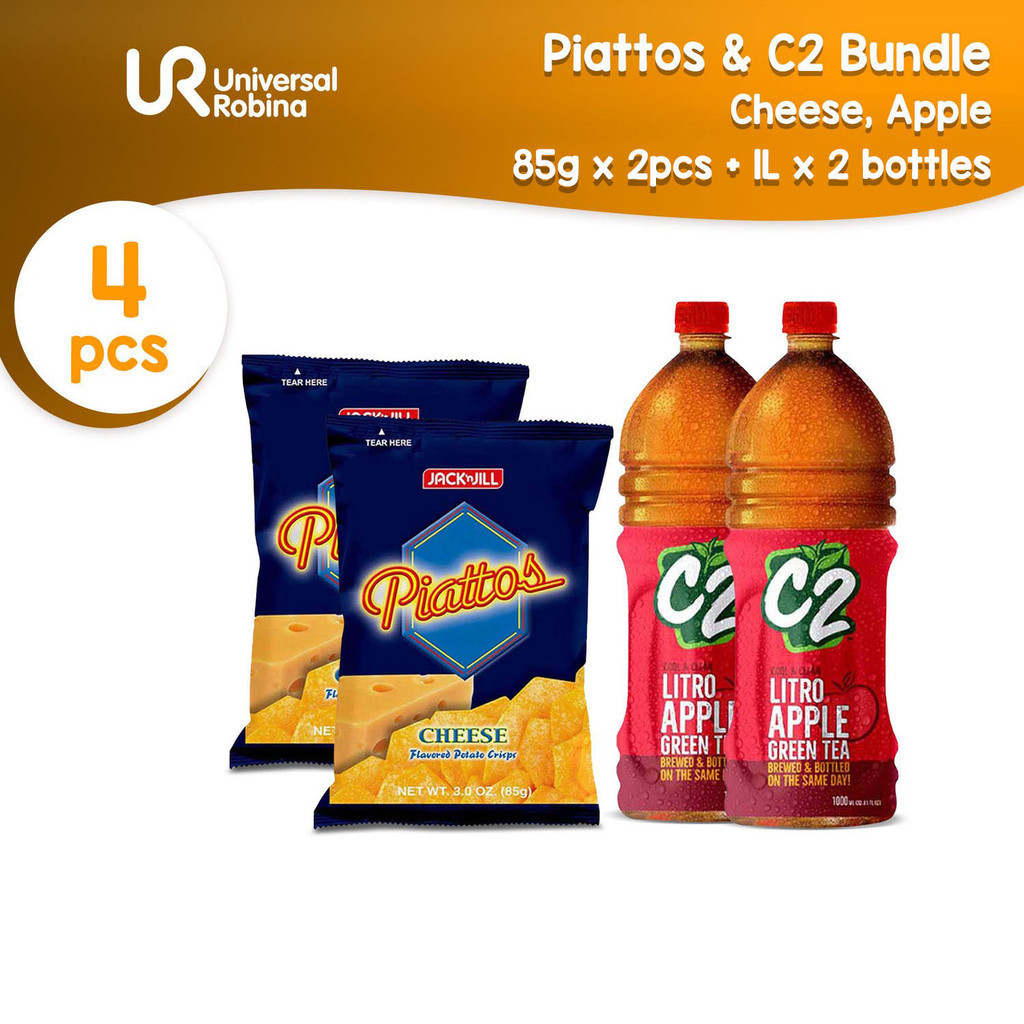 2 x Piattos Cheese Flavored Potato Crisps 85g and 2 x C2 Litro Apple ...
