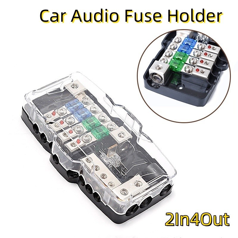 2 In 4 Out Car Audio Fuse Holder Power Distribution Block Fuse Box LED ANL Fuse Holder Power ...