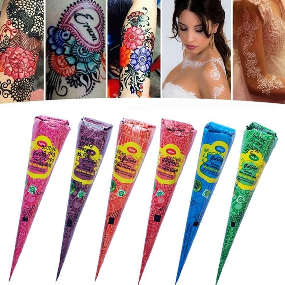 Indian Mehndi Natural Brown Color Henna Paste Cone Women Makeup Finger ...