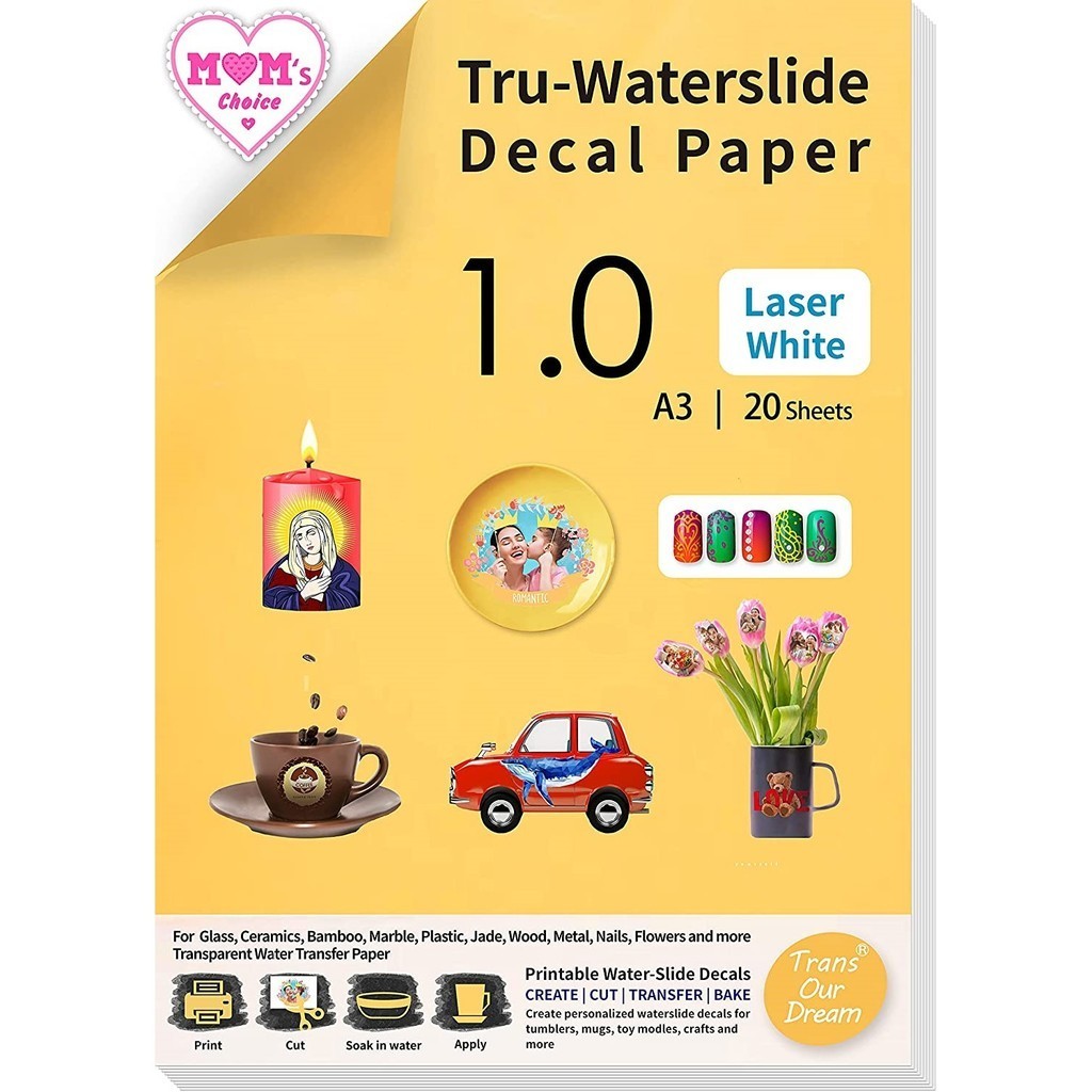 A3 Water Slide Decal Paper for Laser Printer White Waterslide Transfer ...