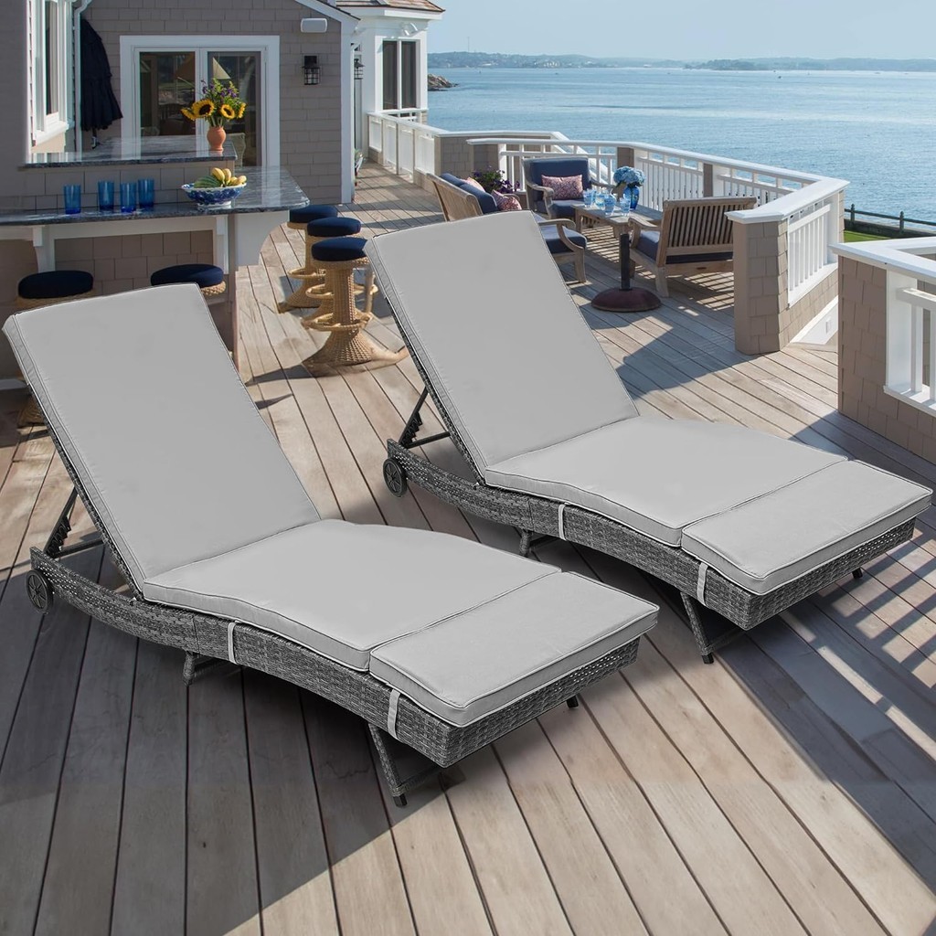 유Wicker Chaise Lounge Outdoor PE Rattan Pool Lounge Chair with ...