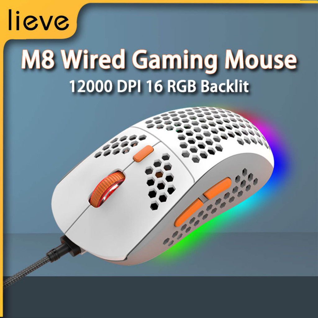 M8 Wired Gaming Mouse 12000 DPI 16 RGB Backlit Ultralight With ...