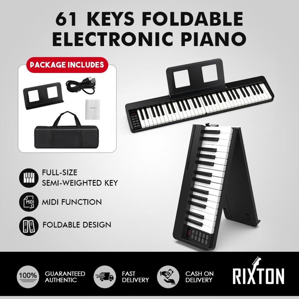 Rixton 61-Key Folding Piano Keyboard with Full Size Keys & Music Stand ...