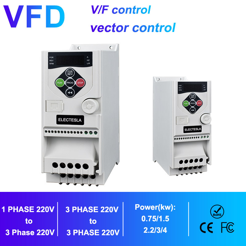 ♞3 phase 220V VFD inverter 0.75kw 1.5kw 2.2kw frequency converter VSD motor AC drive 220V ⚜ ...