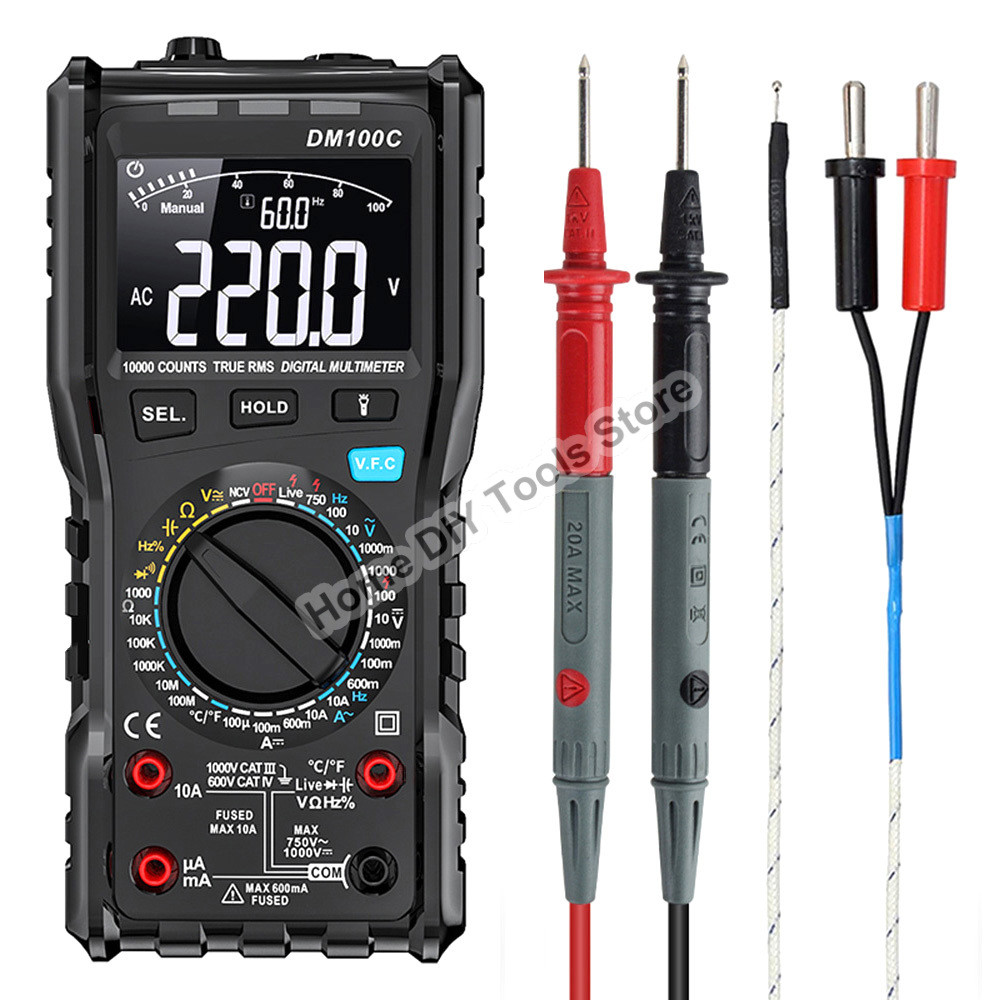 DM100C True-RMS Digital Multimeter Button 10000 Count with Analog Bar ...