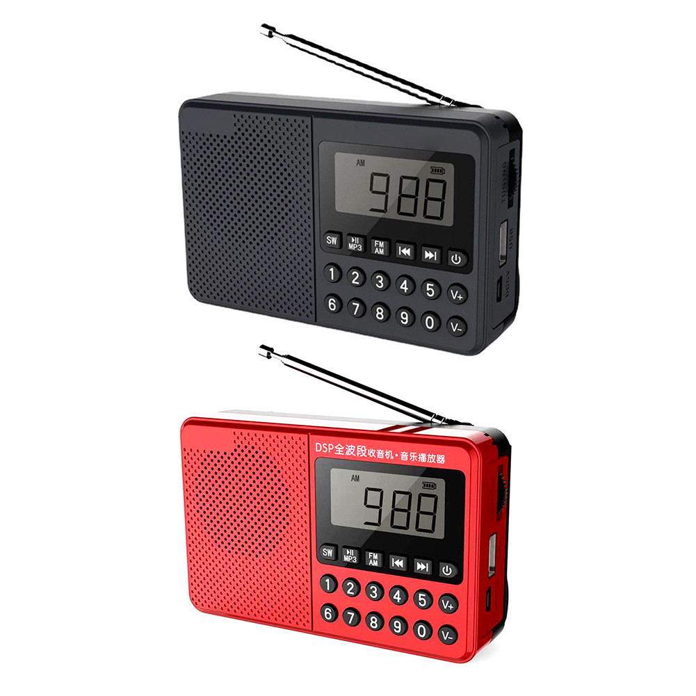 【FM/AM/SW Radio Speaker Dual Antenna Full Band Handheld MP3 Player LED ...