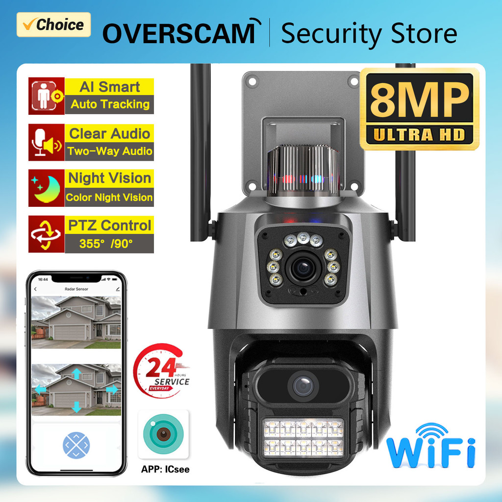 ~8MP 4K Outdoor Wifi Camera with Anti-theft Siren Alarm Dual Lens PTZ ...
