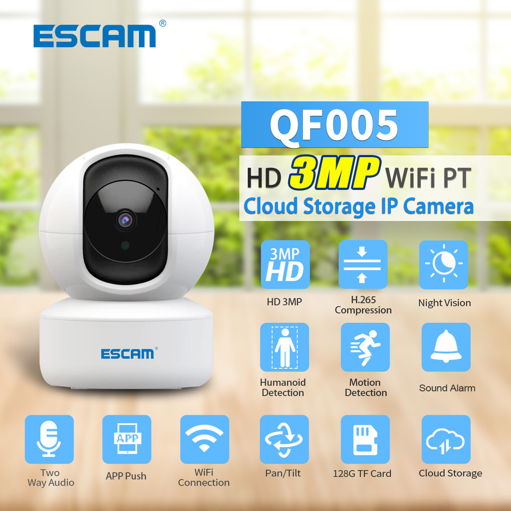 ☝ESCAM QF005 ICSEE APP 3MP 1296P Wireless PTZ IP Dome Camera AI ...