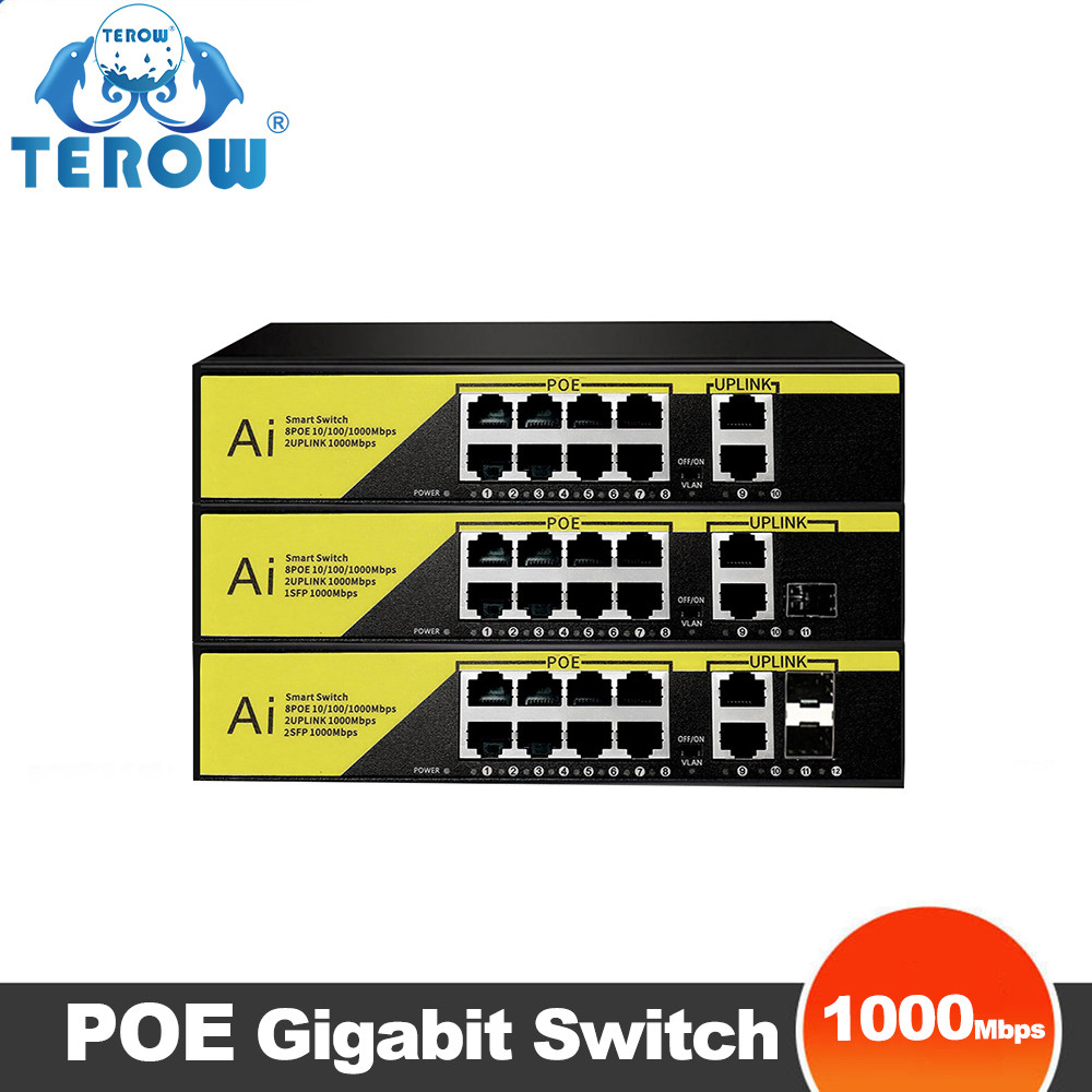 Full Gigabit POE Switch 8 Ports POE with Uplink/SFP 1000Mbps AI Smart ...
