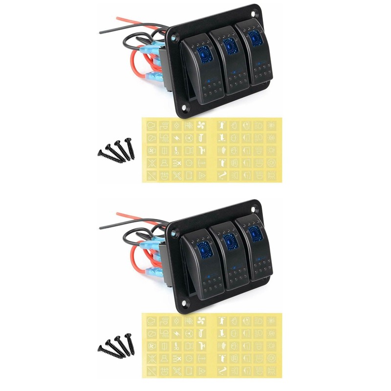 ⚕2X 3 Gang Aluminum Panel Toggle Dash 5 Pin ON/Off Pre-Wired Rocker ...