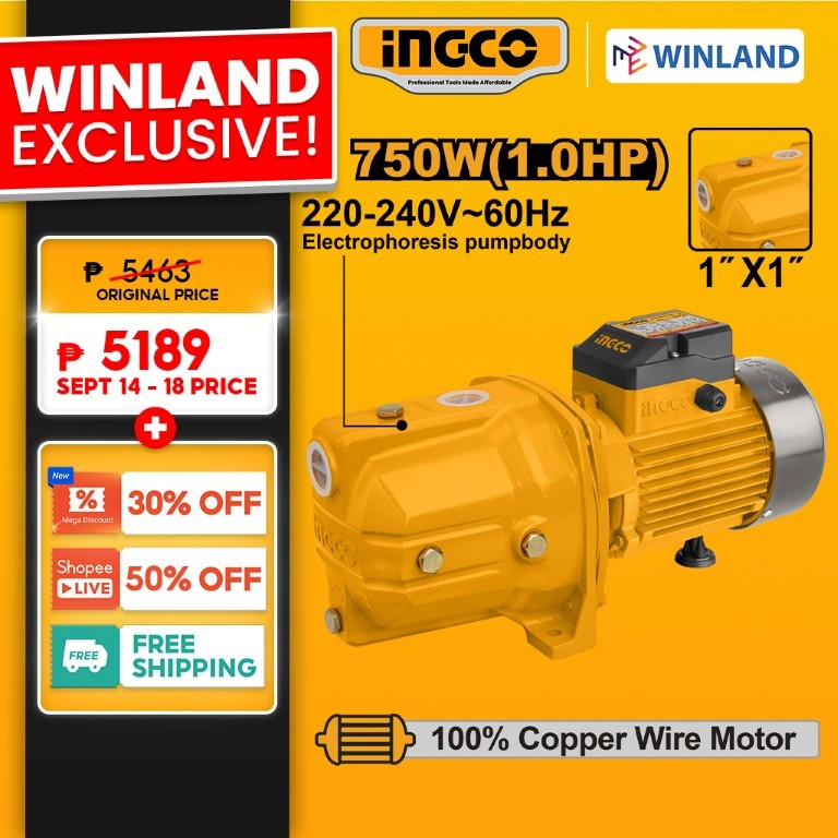 Ingco by Winland Water Pump | Jet Pump 750W 1HP JP07508-5 ING-PT ...