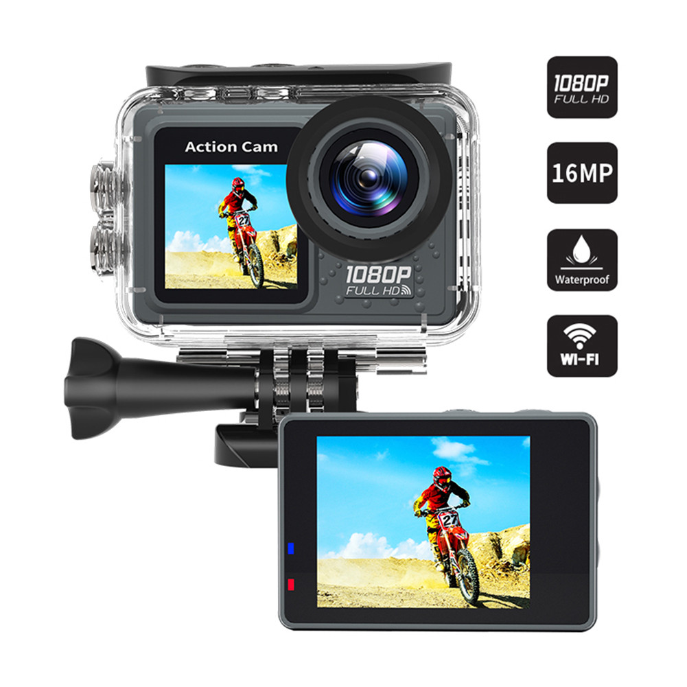 ♠WiFi Action Camera 1080P 30FPS Dual Screen Camera 30m Waterproof ...