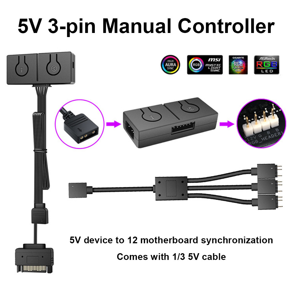 ⋚5V To 12V RGB Transfer Hub with 3-Way Splitter 5V ARGB To 12V RGB ...
