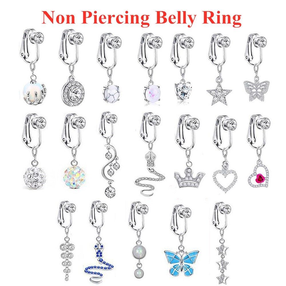 Faux Fake Belly Ring Butterfly Fake Belly Piercing Clip on Umbilical ...