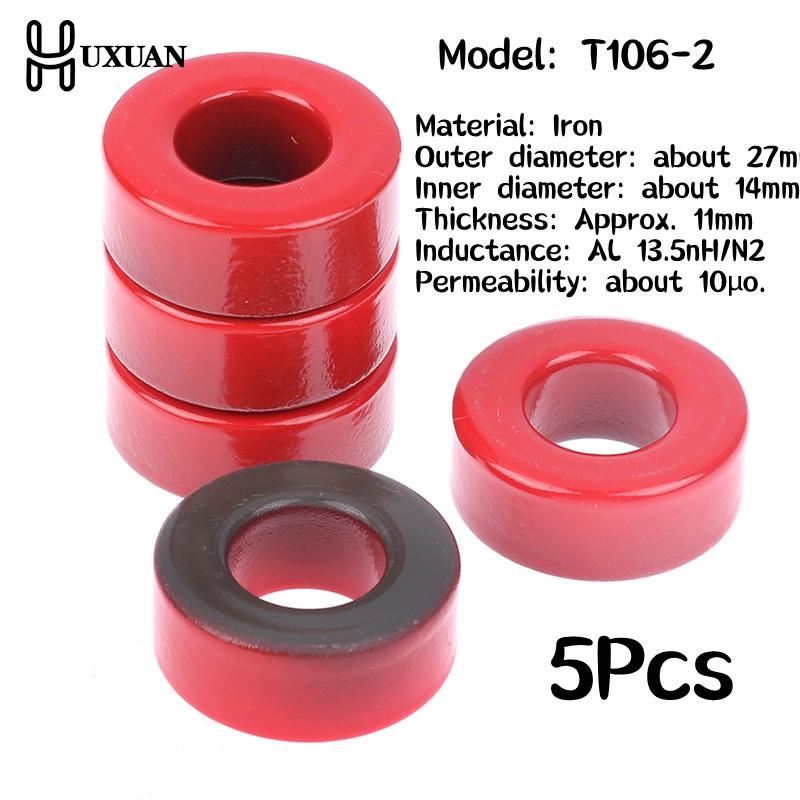 5Pcs 27*14*11 Mm 10μo T106-2 Iron Ferrite Toroid Cores For Inductors Iron Powder Core Red Ring ...