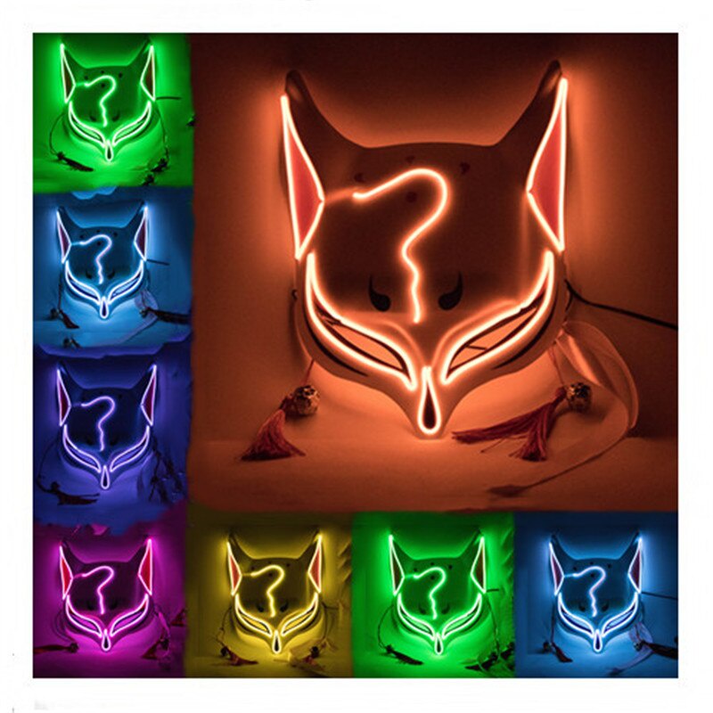 Anime Japanese Kitsune Mask Led Fox Mask Plastic Led Light Up Masks ...