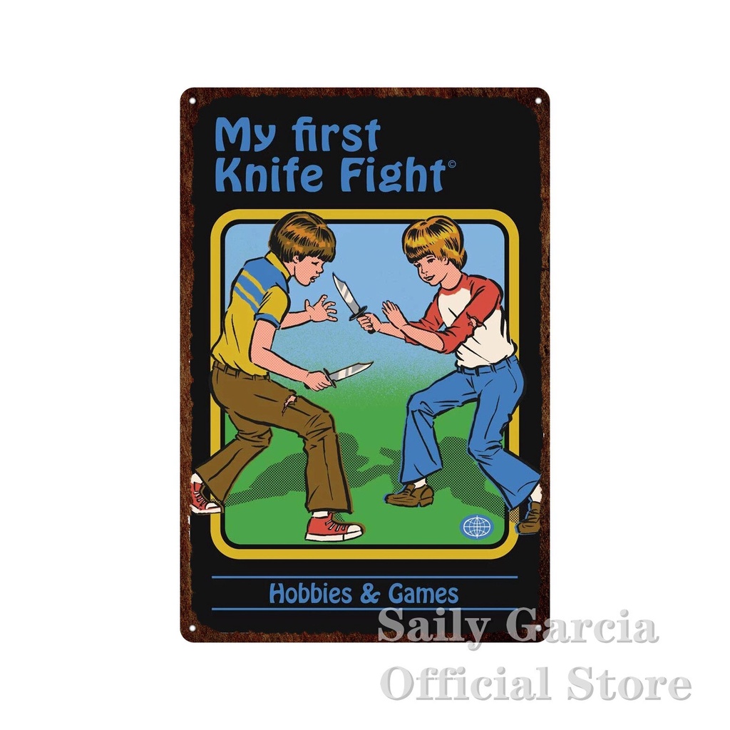 My First Knife Fight Funny Cartoon Metal Tin Sign Steven Rhodes Horror ...