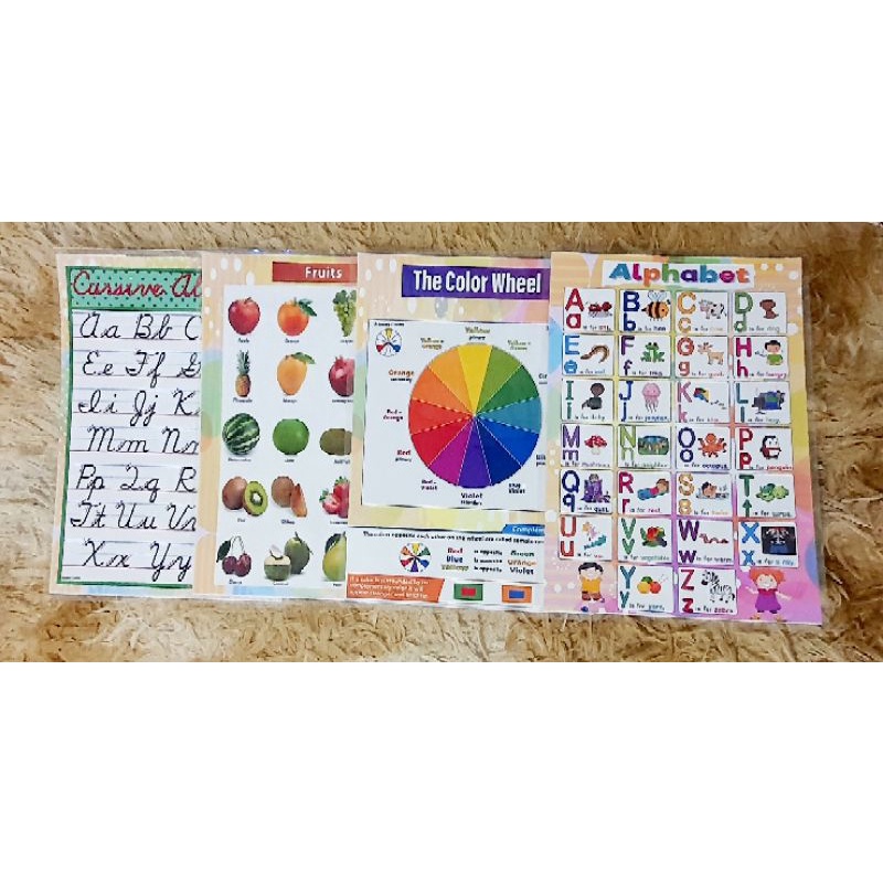 ☑Laminated Educational Alphabet Charts ABC Fruits Colors Cursive ...